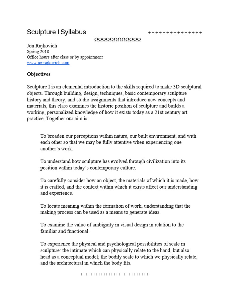 AVT262 003 SculptureI Rajkovich SP18 | PDF | Experience | Sculpture