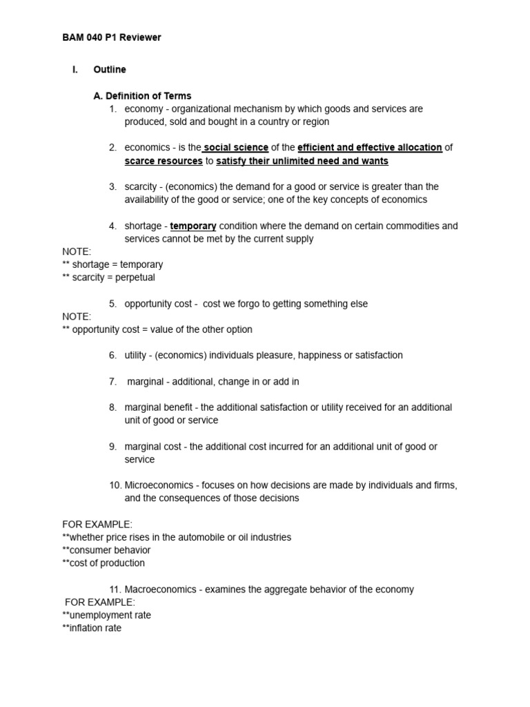 BAM 040 P1 Reviewer | PDF | Demand | Economics