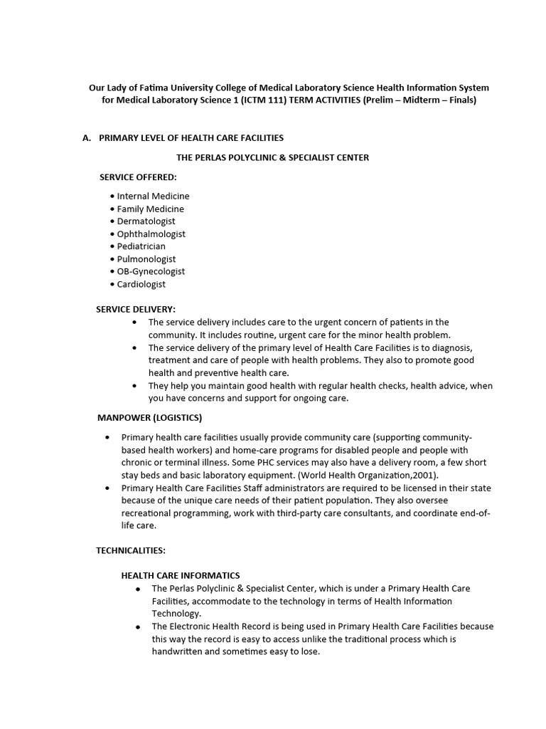 Primary Level of Healthcare Facilities. | Download Free PDF | Health ...