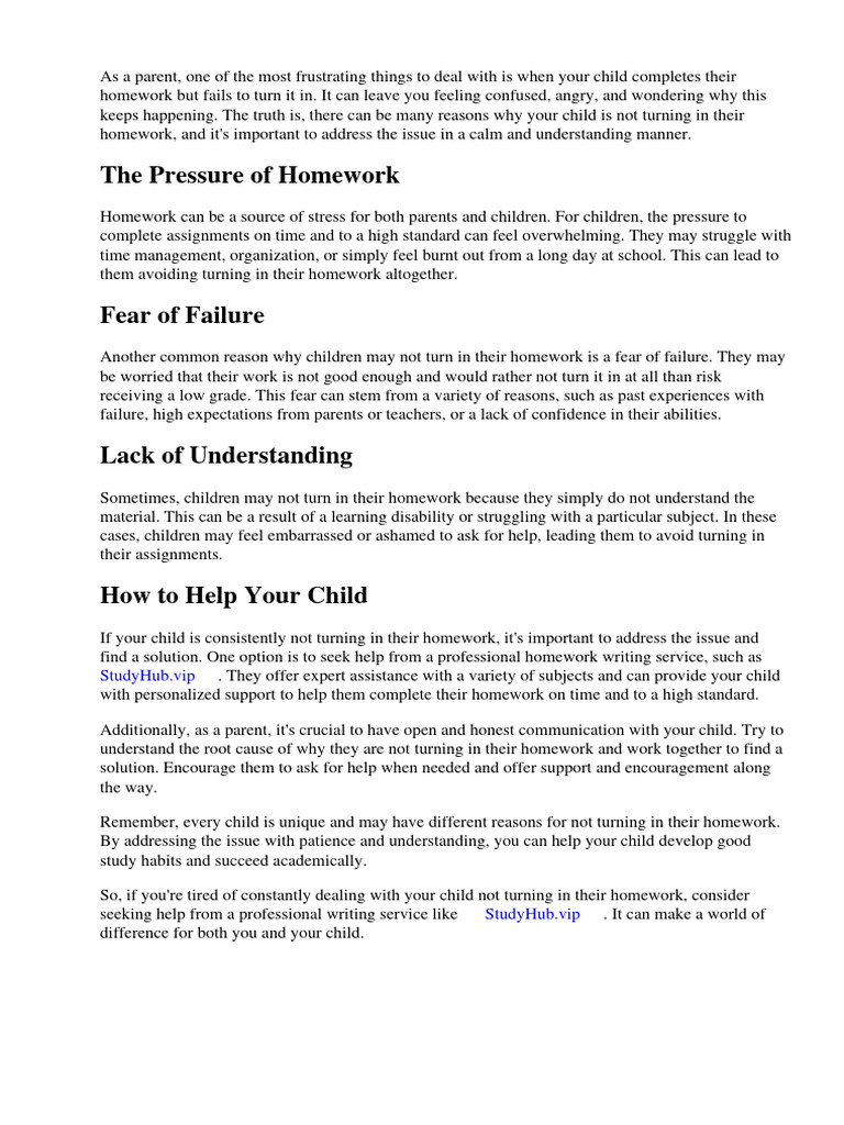 Why Does My Child Do His Homework and Then Not Turn It in | PDF ...