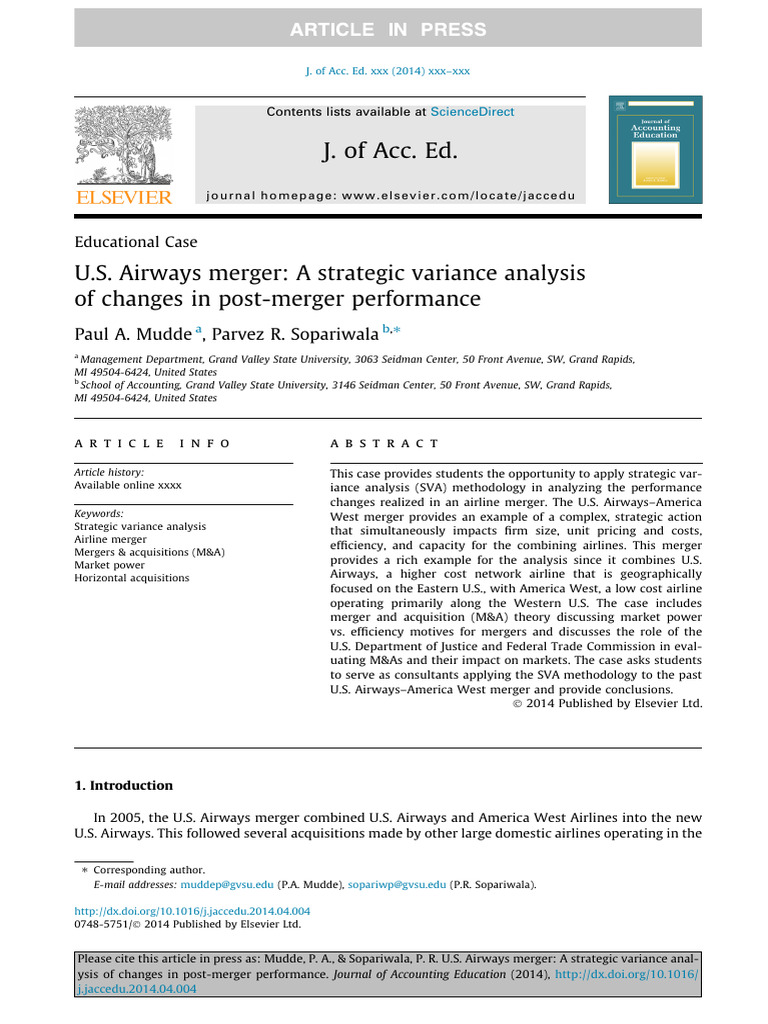 US_Airways_Merger_A_Strategic_Variance_Analysis_of | PDF | Airlines ...