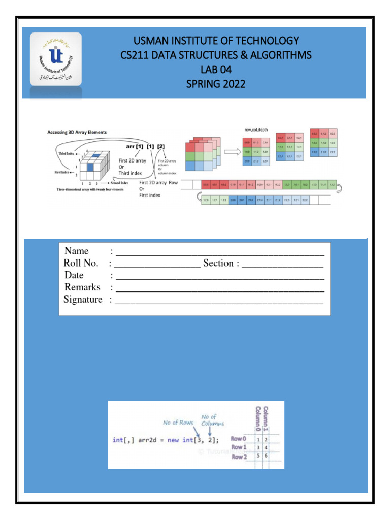 DSA Lab 04 Arrays SPRING 2022 SE | PDF | Data Type | Matrix (Mathematics)