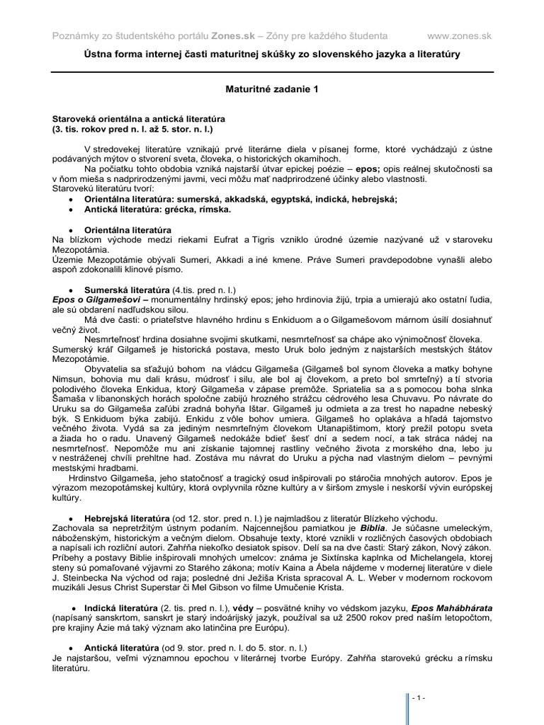 Komplet Vypracovane Otazky SJL Maturita | PDF