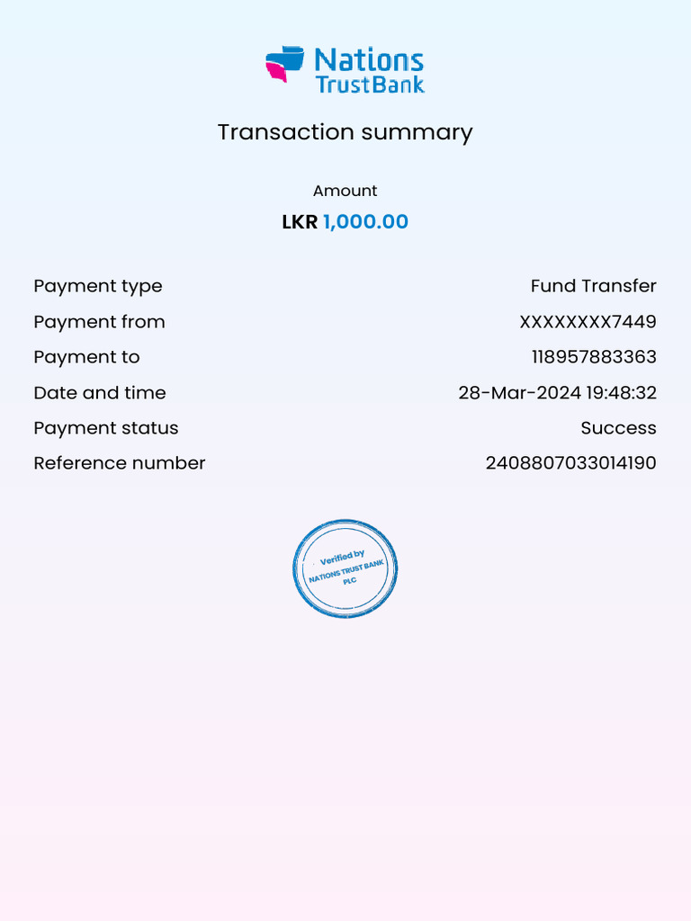 Successful Fund Transfer Summary | PDF