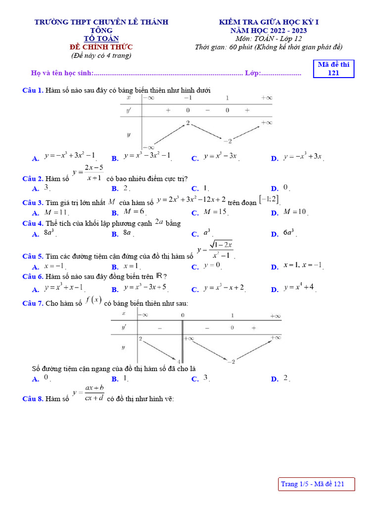 KT Gi A HK 1-Toán 12-Lê Thánh Tông | PDF