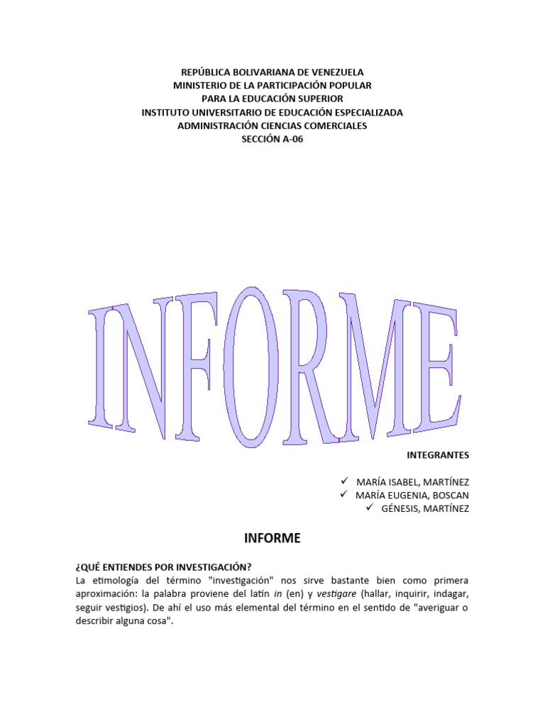 INFORME INVESTIGACION | PDF | Science | Teoría