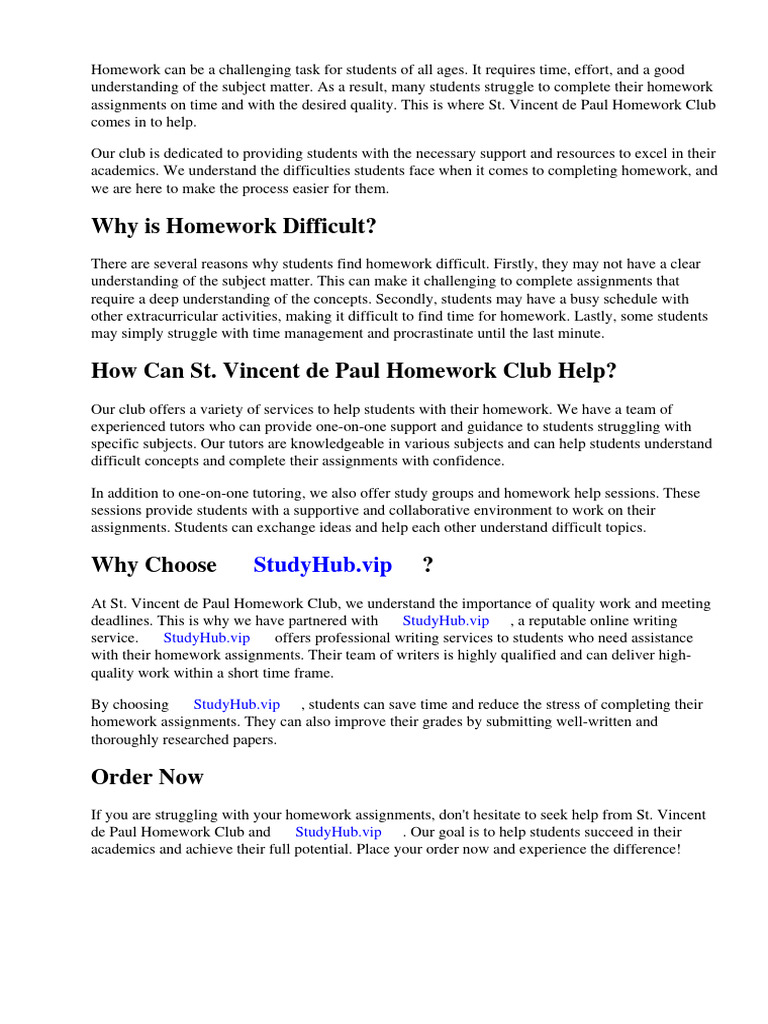 ST Vincent de Paul Homework Club | PDF | Saint Joseph | Homework