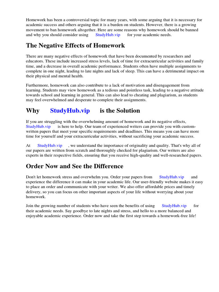 Homework Ban: Benefits & Alternatives | PDF | Homework | Teachers
