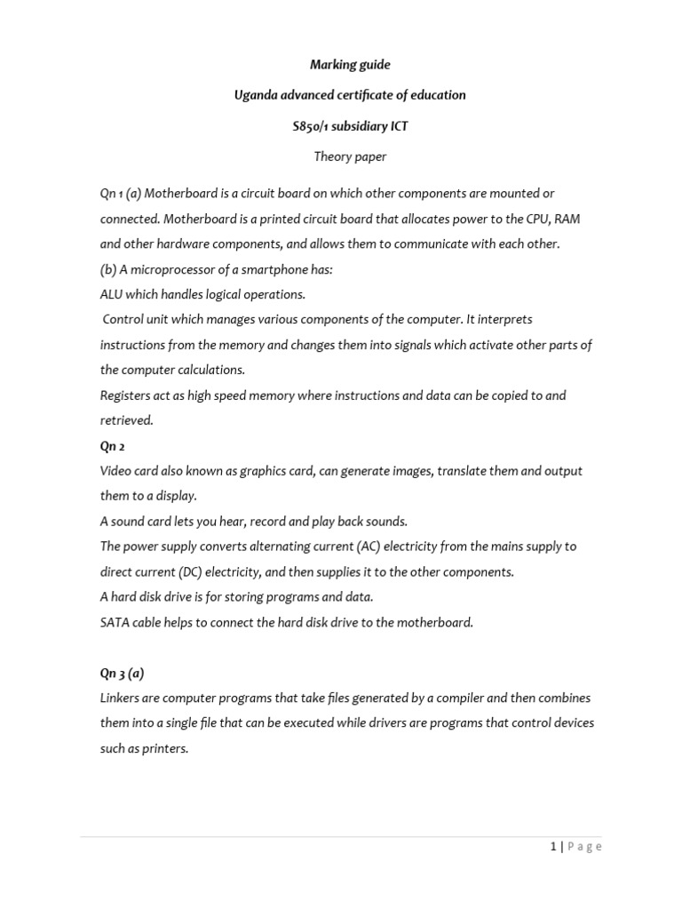 Senior Six Paper 1 New Vision v9 Marking Guide | PDF | Computer Network | Programming