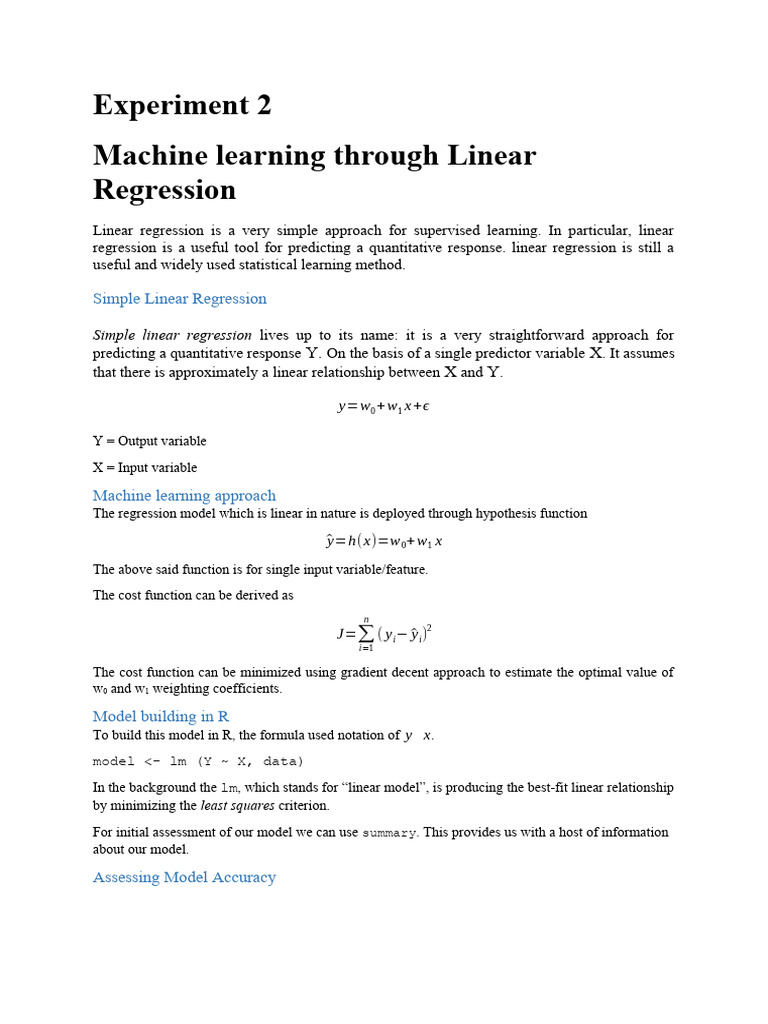 Experiment No 2 | PDF | Regression Analysis | Linear Regression