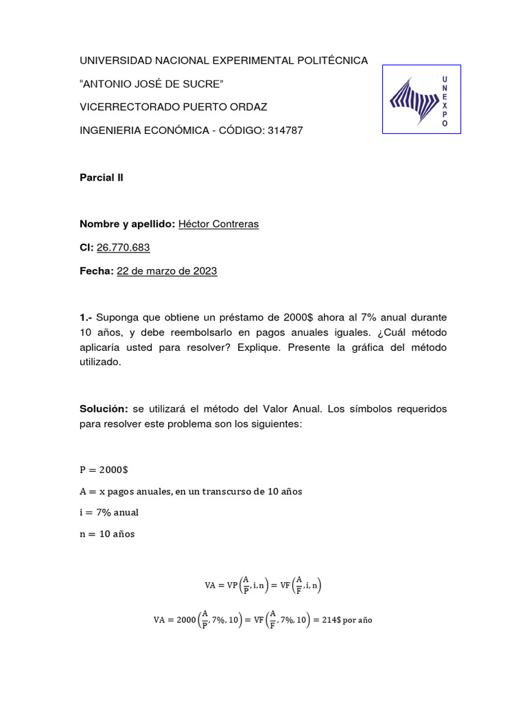Parcial 2 de Ing Económica - Héctor Contreras | PDF | Finanzas y dinero