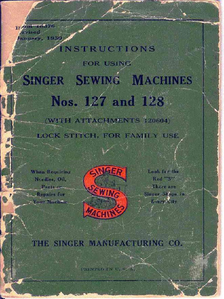 Singer 127/128 Sewing Machine Instruction Manual | PDF