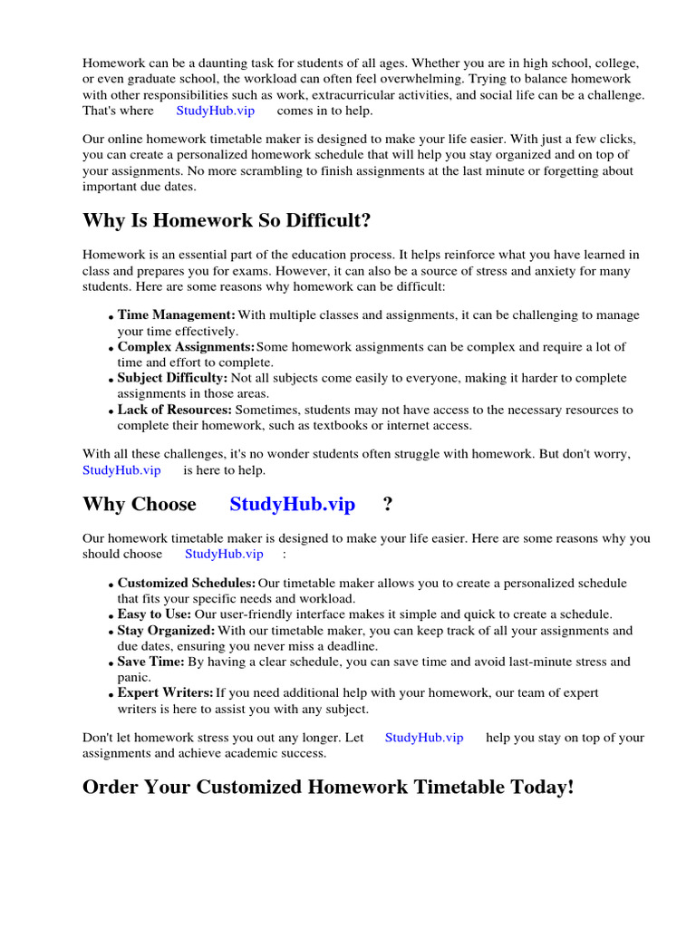 Homework Timetable Maker Online | PDF | Homework | Mobile App