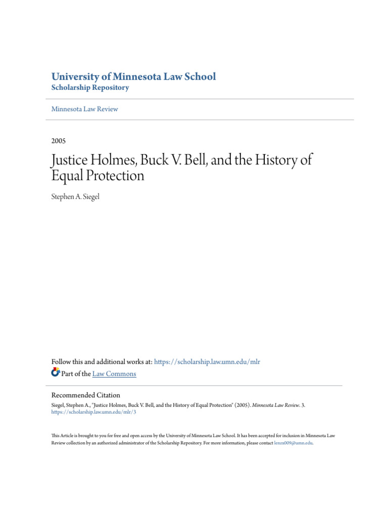 Justice Holmes Buck V. Bell and The History of Equal Protection | PDF ...