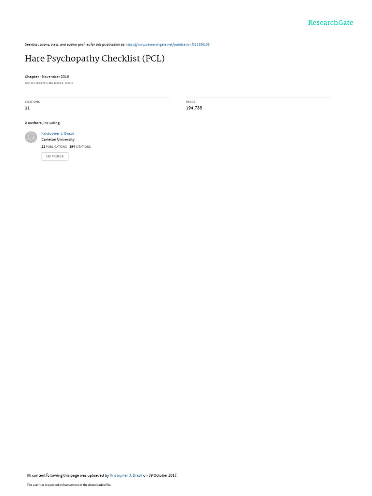 Braziland Forth 2016 PCLSpringer | Download Free PDF | Psychopathy | Criminology