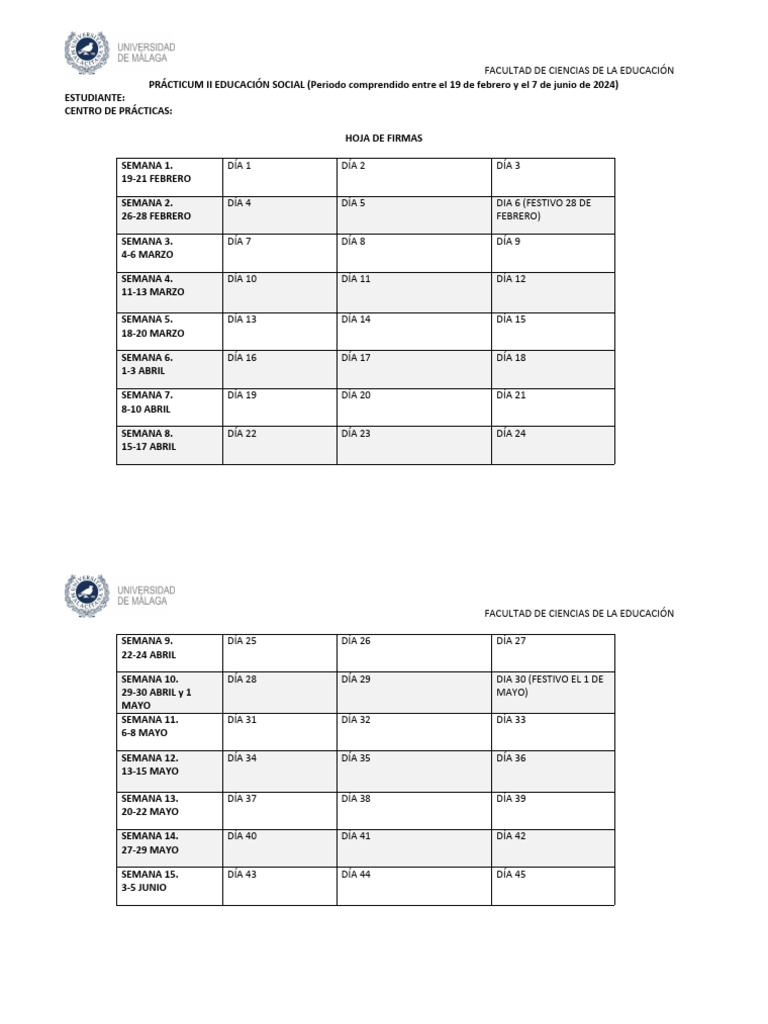 3.hoja de Firmas Prácticum Ii Social | PDF
