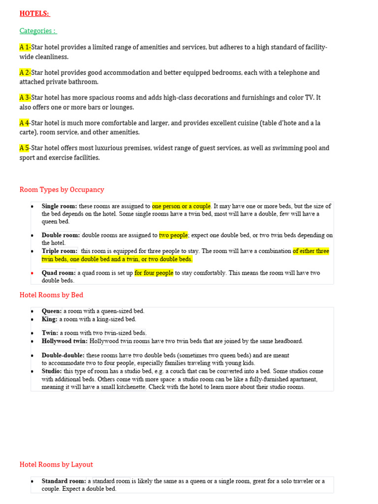 Hotel Star Ratings and Room Types Explained | PDF | Hotel | Room