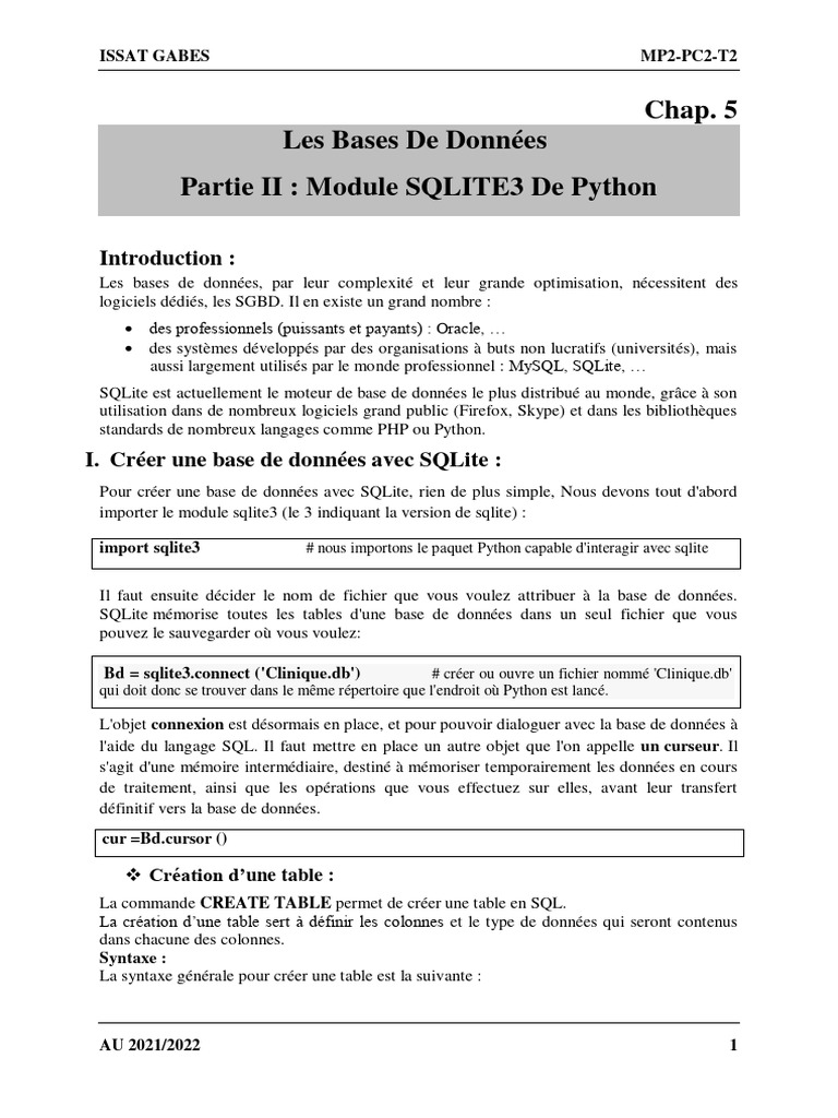 Chapitre 5 BD SQL 2021 - 2022 | PDF | Génie logiciel | Données