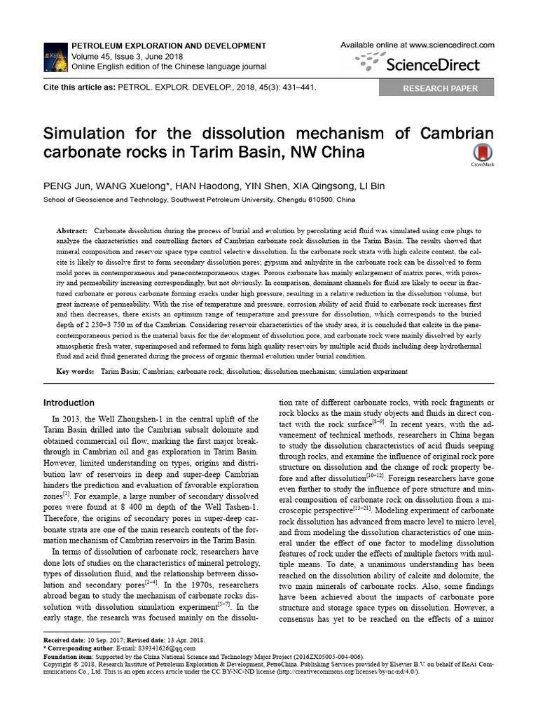 Simulation For The Dissolution Mechanism of Cambri | PDF | Limestone ...