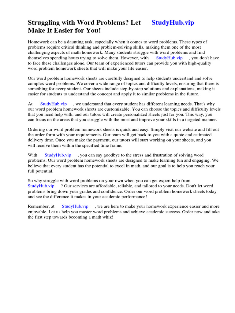 Word Problems Homework Sheets | PDF | Mathematics | Homework