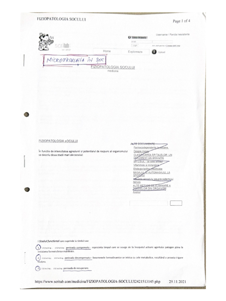 Fiziopatologia Socului | PDF