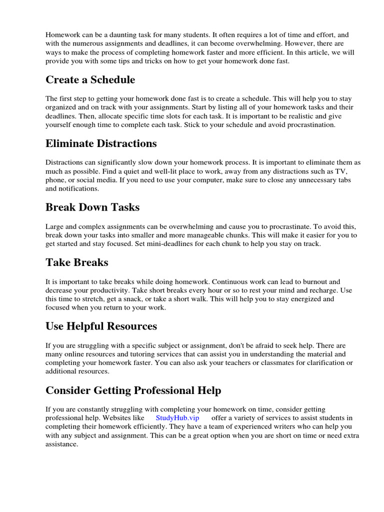 How To Get Your Homework Done Fast Wikihow | PDF | Homework ...