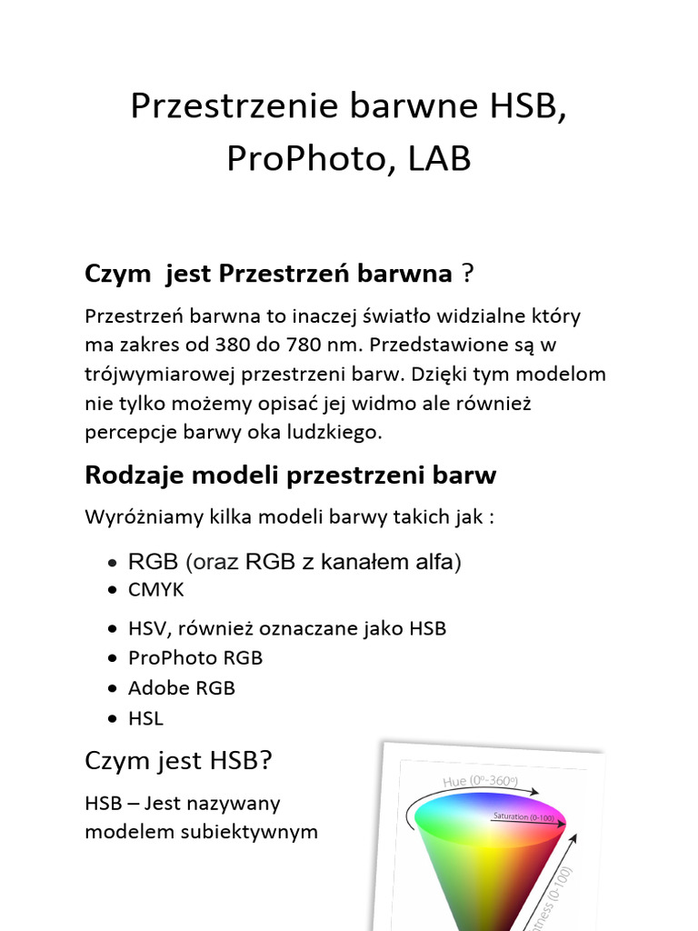 Przestrzenie Barwne HSB, LAB, ProPhoto | PDF