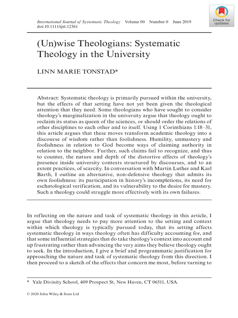 Linn Marie Tonstad - (Un) Wise Theologians | PDF | Theology | God