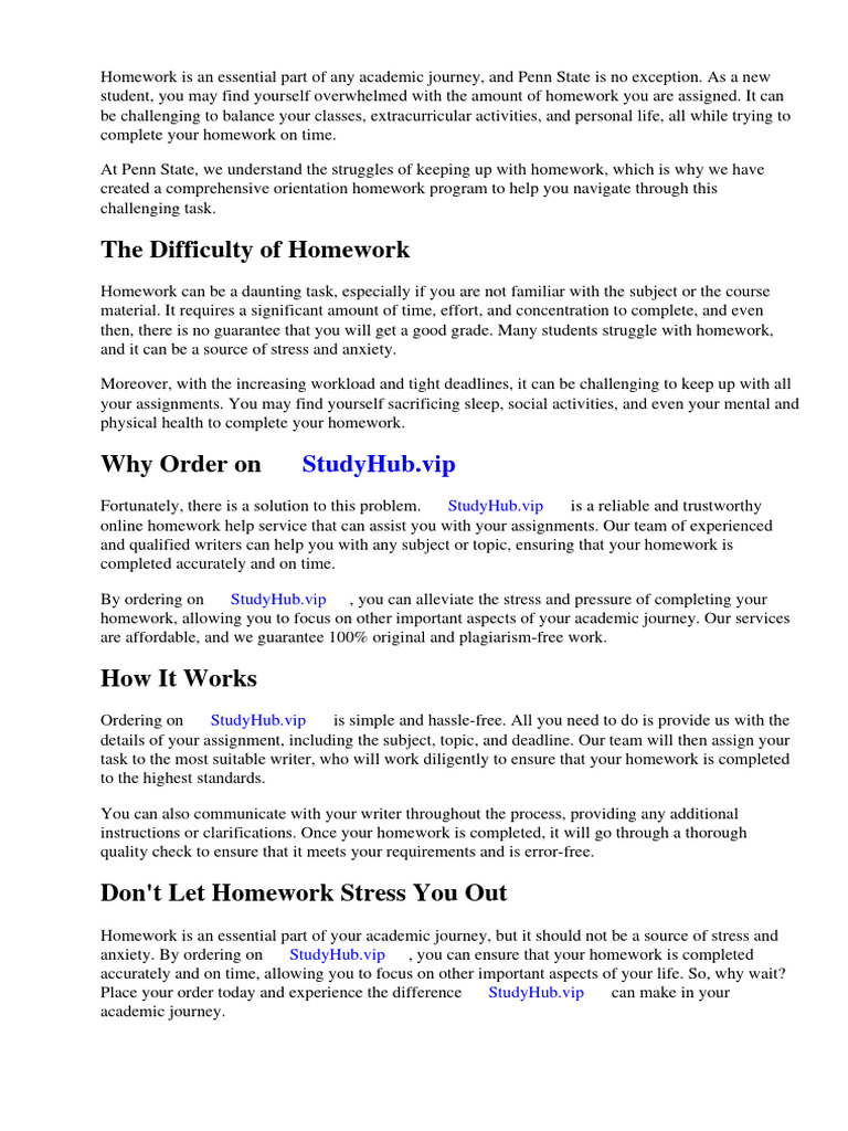 Penn State Orientation Homework | PDF | Homework | Null Hypothesis