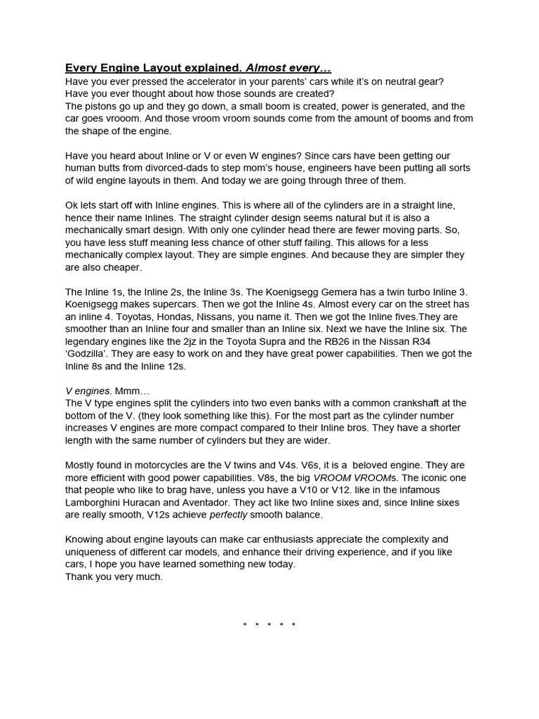 Every Engine Layout explained. Science | PDF | Engines | Vehicles