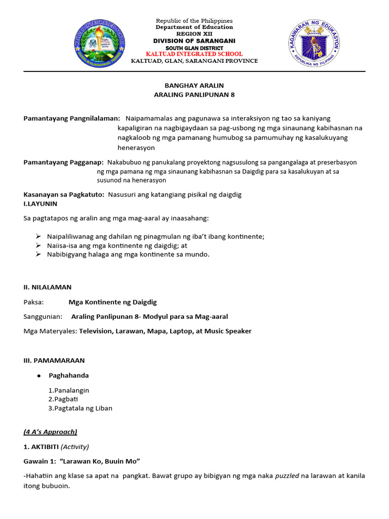 Lesson Plan-7 Continents | PDF