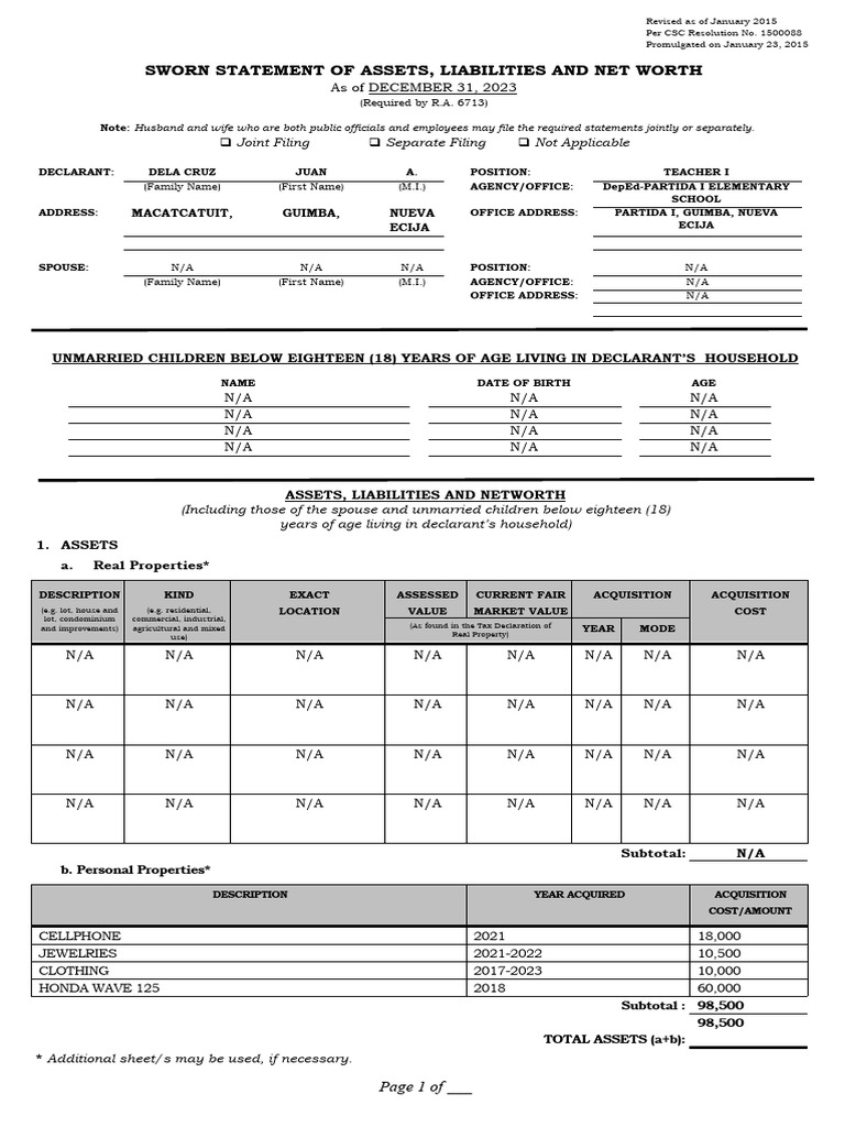 Sample Saln | Download Free PDF | Net Worth | Economies