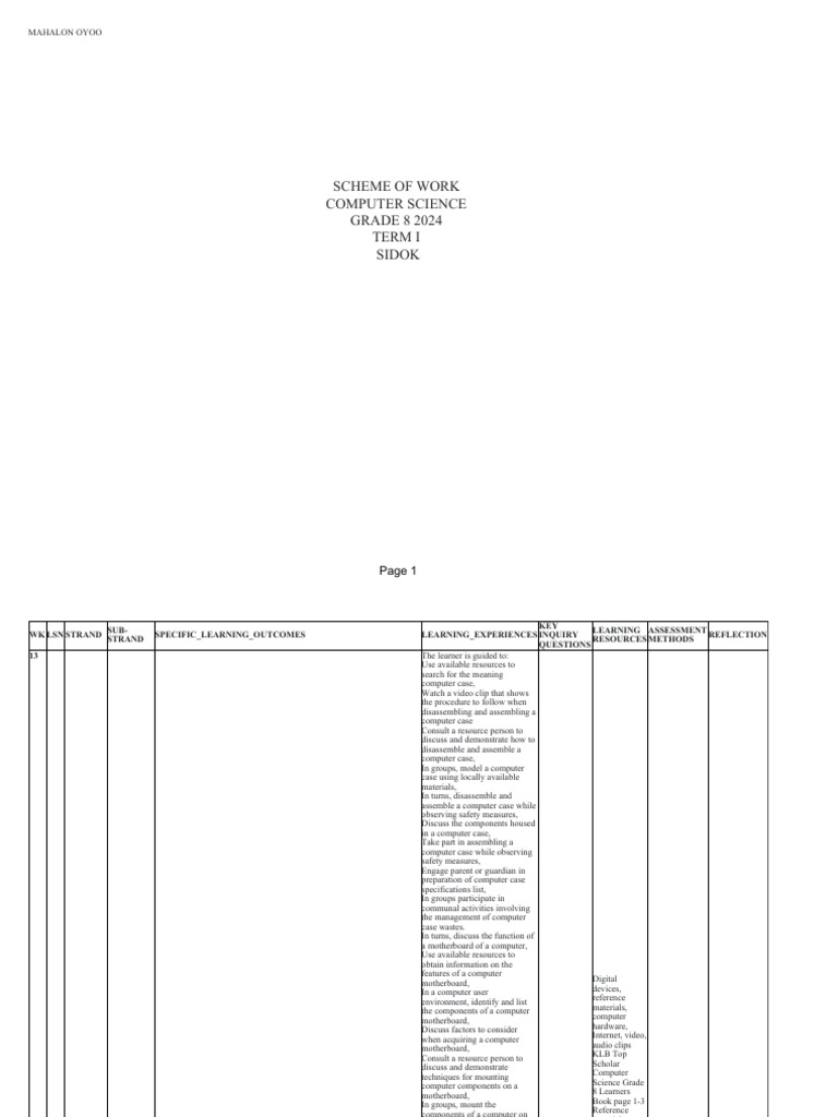 530030_Computer Science_Grade 8_Term-I | PDF | Printer (Computing ...