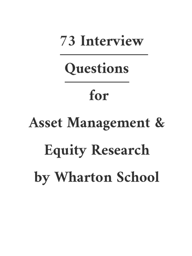 Asset Management Interview Insights | PDF | Investing | Price–Earnings ...
