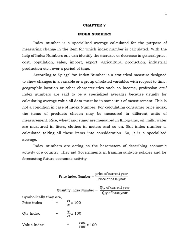 Chapter 7 Index Numbers | PDF | Price Indices | Index (Economics)