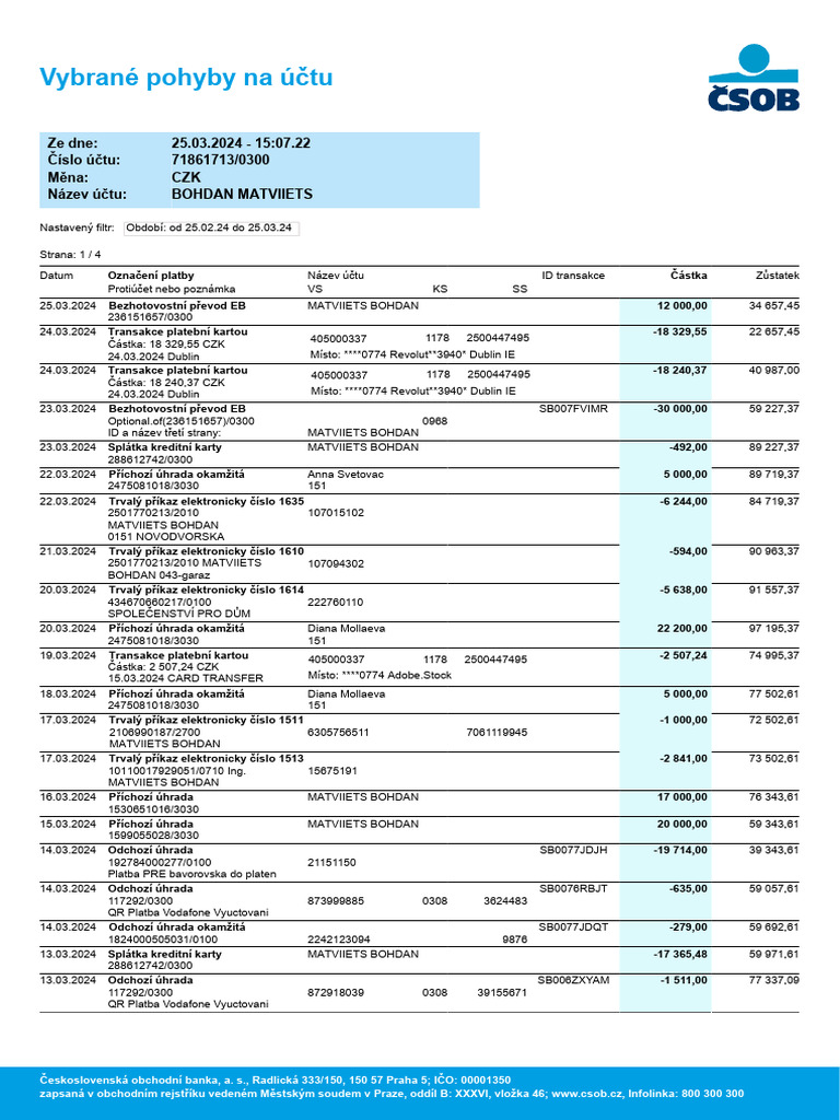 Csob Export Pohyby 20240325 15 07 | PDF