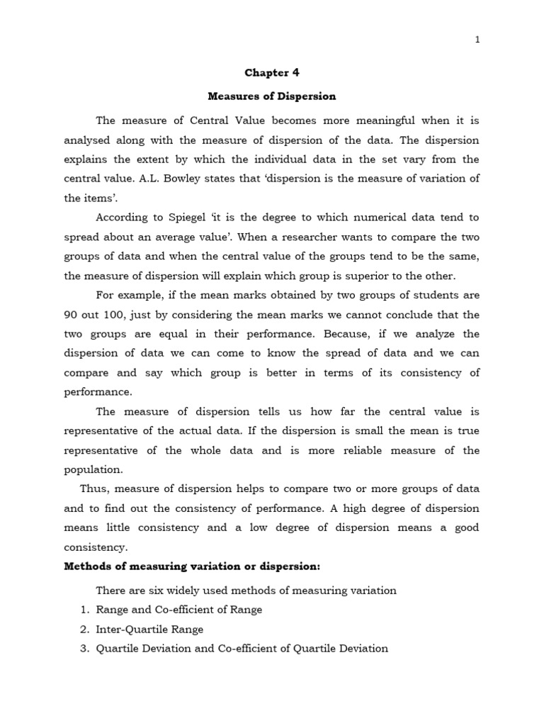 Measures of Dispersion Explained | PDF | Coefficient Of Variation ...