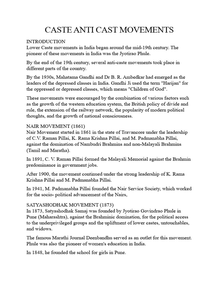 Caste Anti Cast Movements Sem 5 | PDF | Social Groups Of India