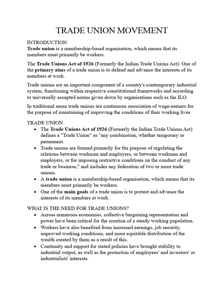 Trade Union Movement | PDF | Trade Union | Employment