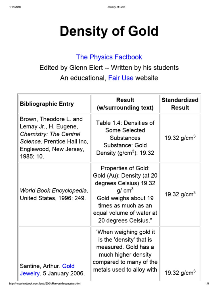 Density of Gold | Download Free PDF | Density | Gold