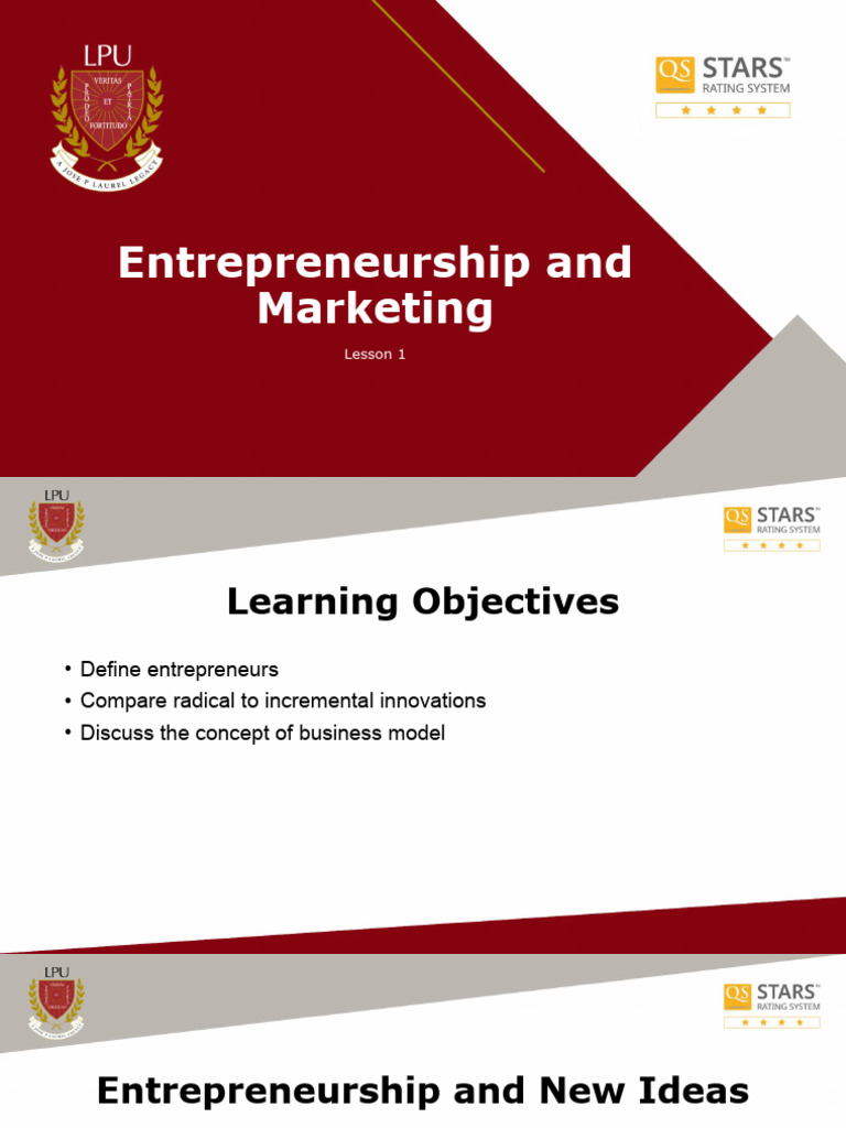 Lesson 1 - Entrepreneurship and Marketing | PDF | Business