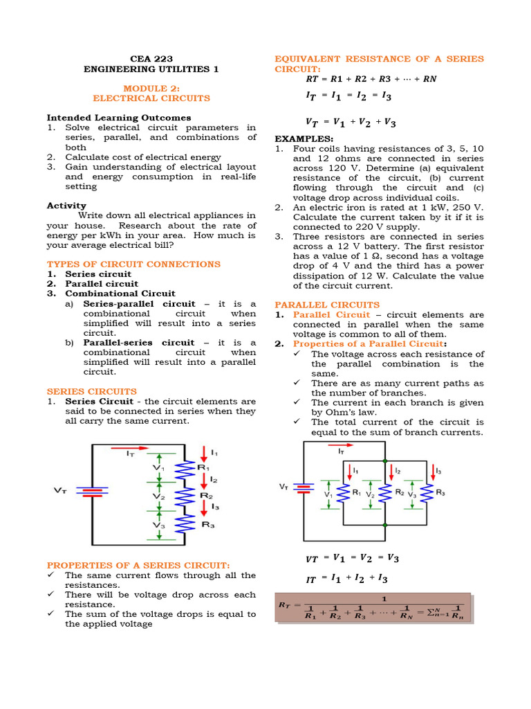 Cea 223 Mod 2 | PDF | Series And Parallel Circuits | Electrical Resistance And Conductance
