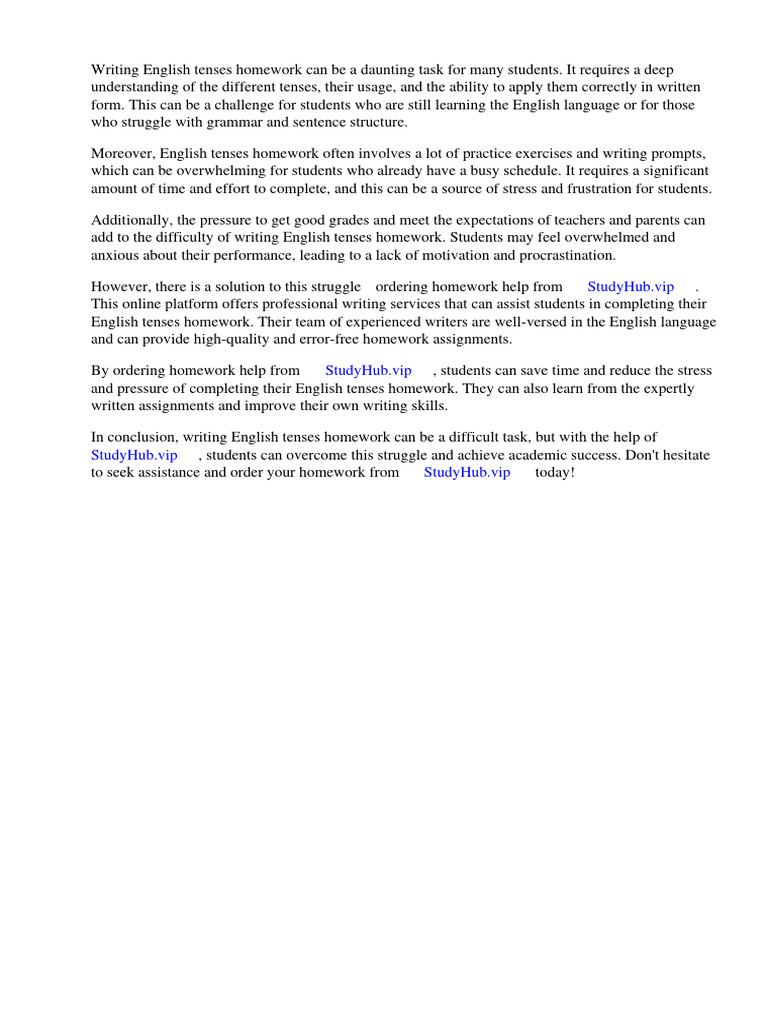 English Tenses Homework | Download Free PDF | Homework | Perfect (Grammar)