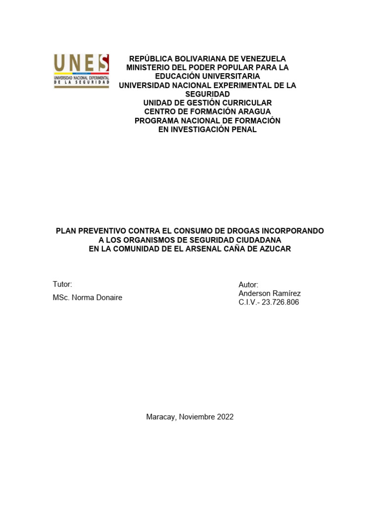 Plan Preventivo de Drogas en El Arsenal | PDF | La dependencia de sustancias | Comercio ilegal ...
