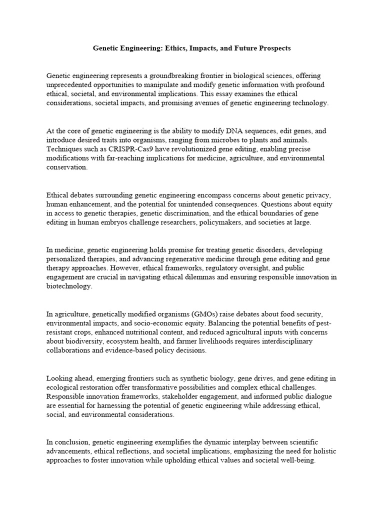 Genetic Engineering Ethics, Impacts, and Future Prospects | PDF ...