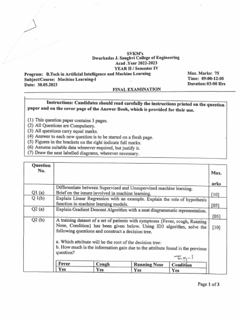 Machine Learning - I QP AIML | PDF
