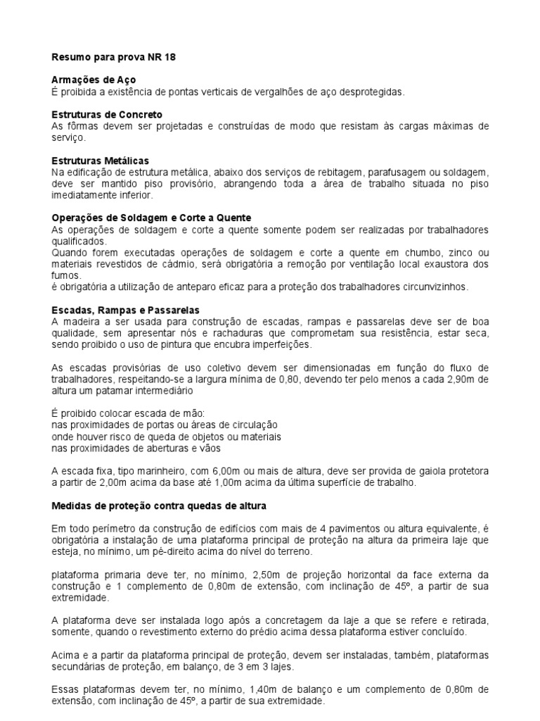 Resumo para Prova NR 18 | PDF | Natureza