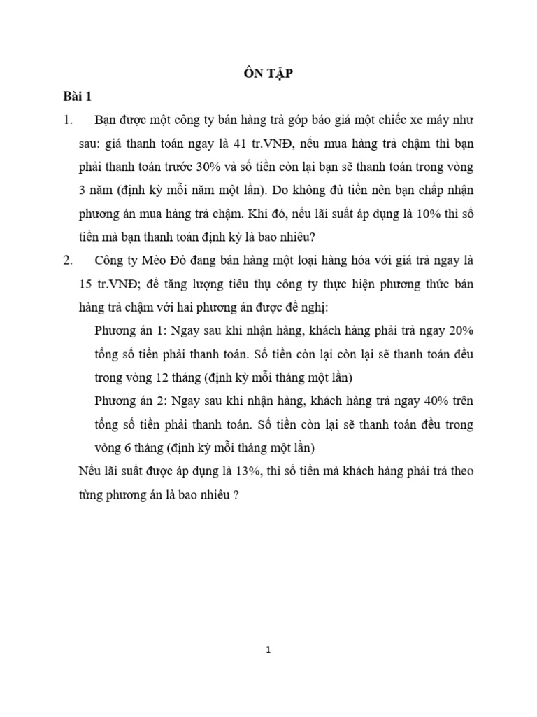 Bài Tập Chương 2,3,4 - TCDN1 456T3 | PDF