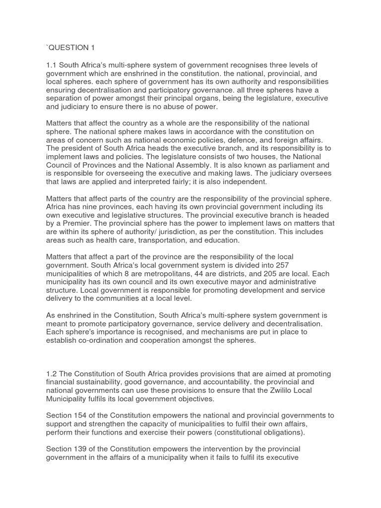 CSL2601 Assignment 2 | PDF | Legislature | Separation Of Powers