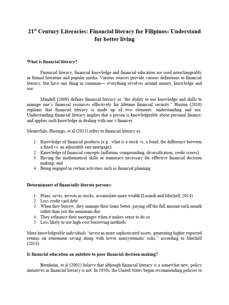 Financial Literacy | PDF | Financial Literacy | Debt